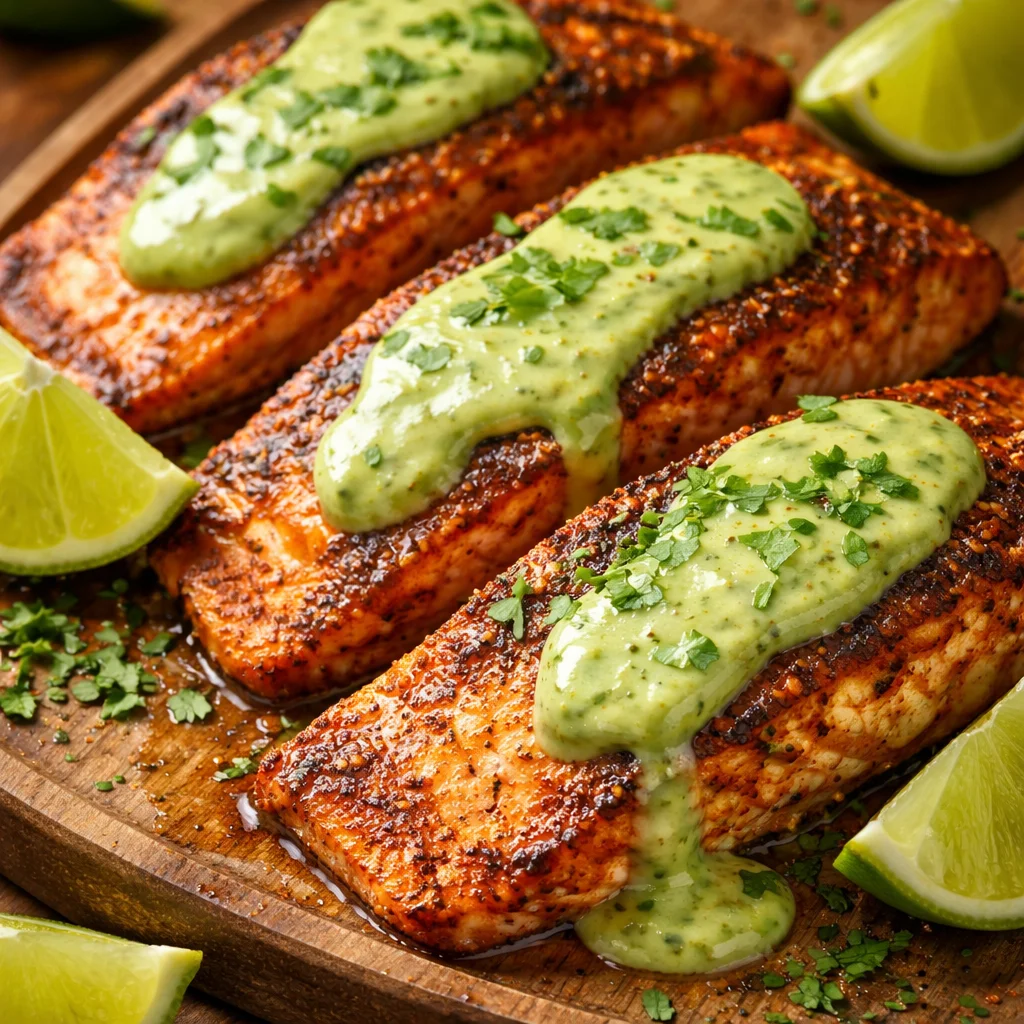 Baked Cajun Salmon with Creamy Avocado Lime Sauce – D.K.H