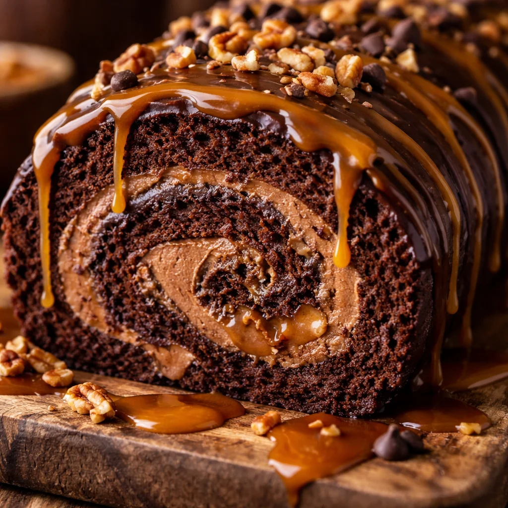 Turtle Caramel Chocolate Cake Roll – D.K.H